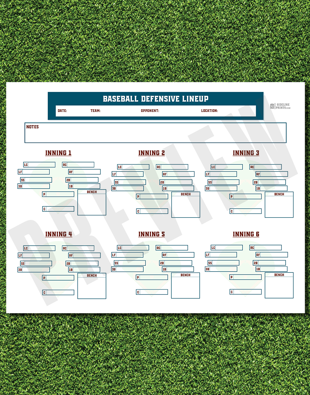 Defensive Lineup Notepad – Sideline Prints