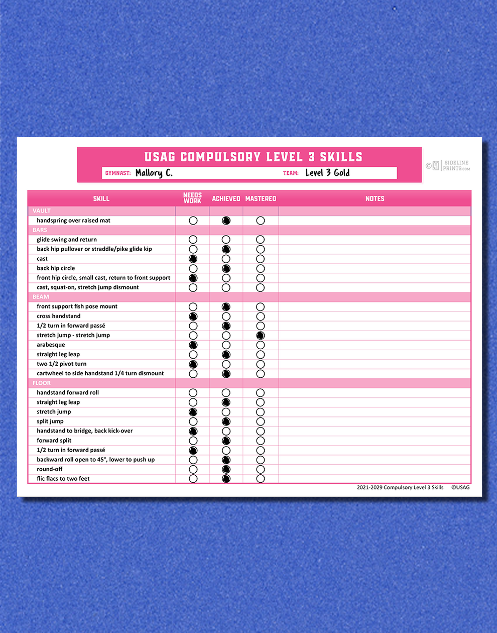 Level 3 Skill Tracker Template – Sideline Prints